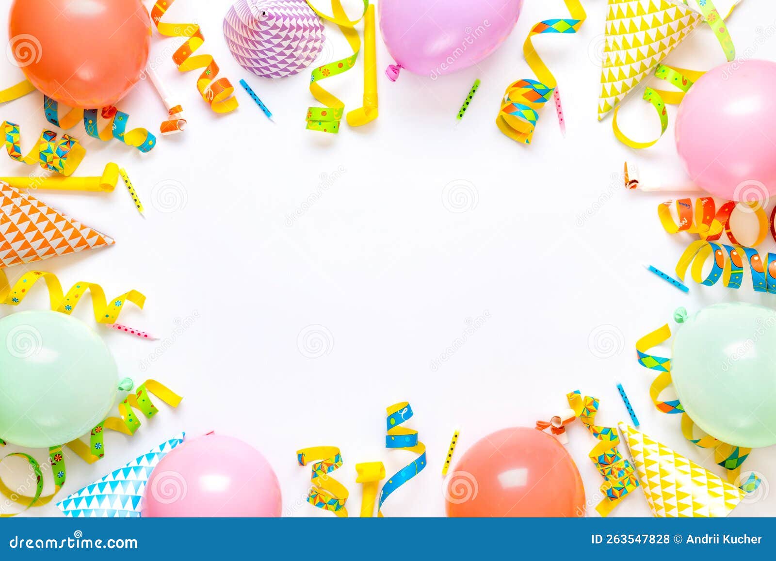 Frame of Balloons and Various Party Decorations Top View. Flat Lay ...
