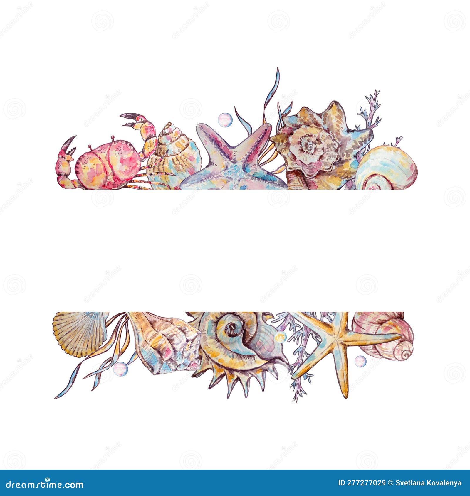 Frame Banner of Watercolor Seashells and Underwater Life Elements Stock ...