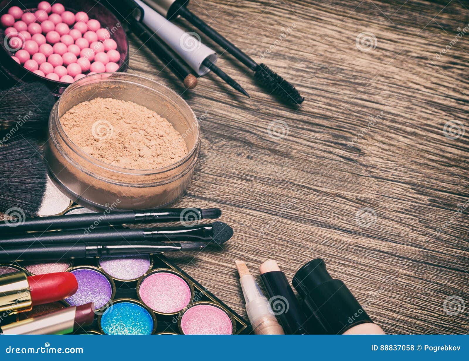 Frame of Basic Makeup Products with Copy Space Stock Photo - Image of ...