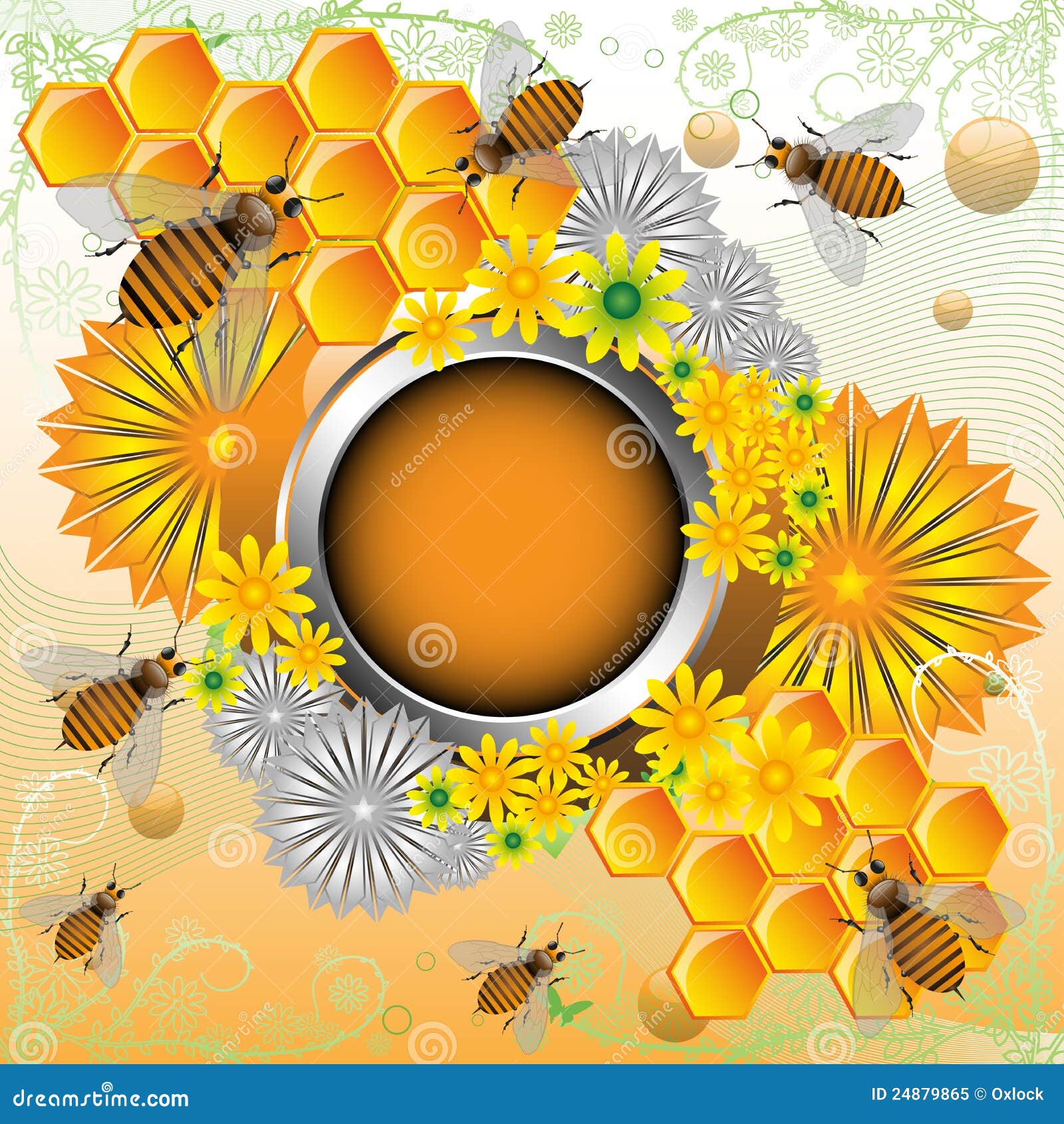 Frame With Bees And Flowers Cartoon Vector | CartoonDealer.com #24879865