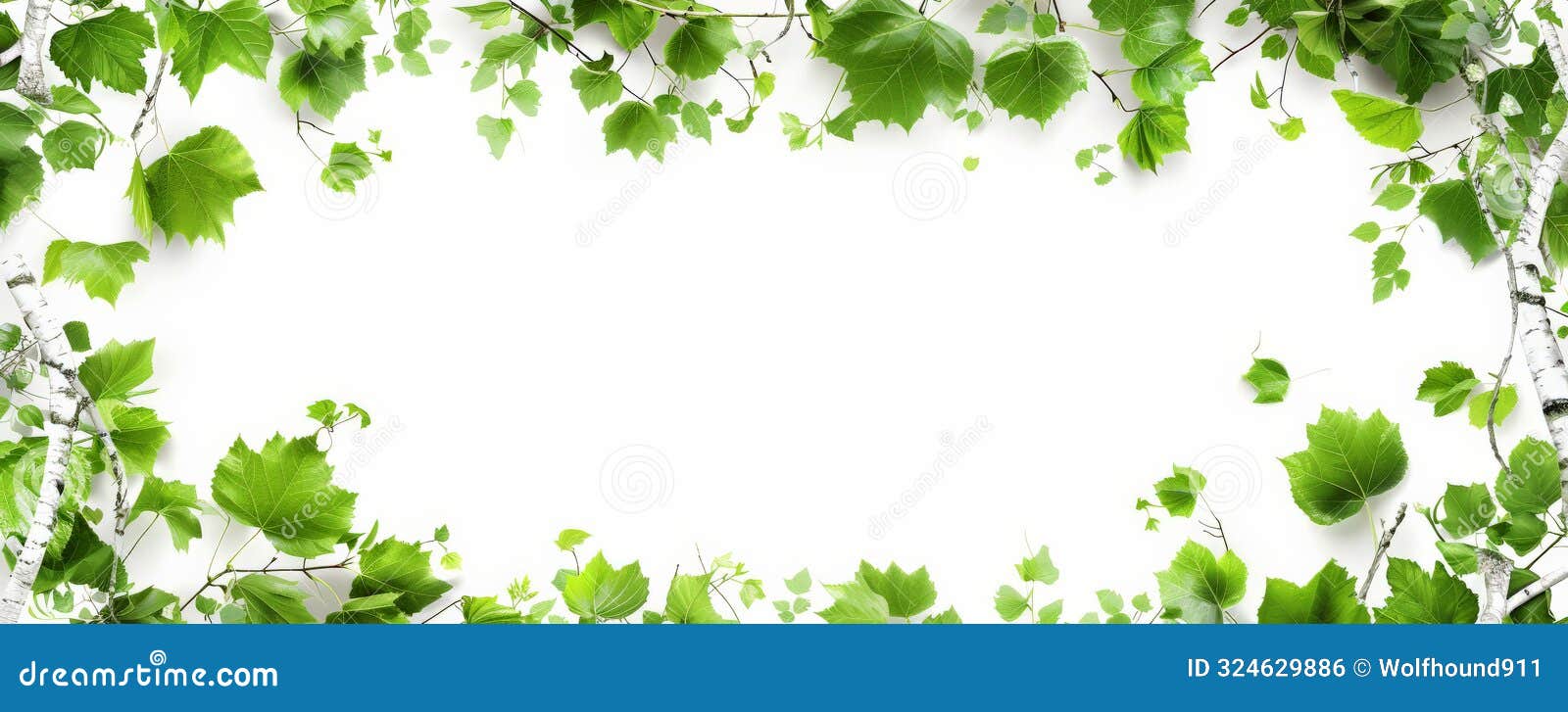 A Frame of Birch Leaves and Branches, Isolated on a White Background ...