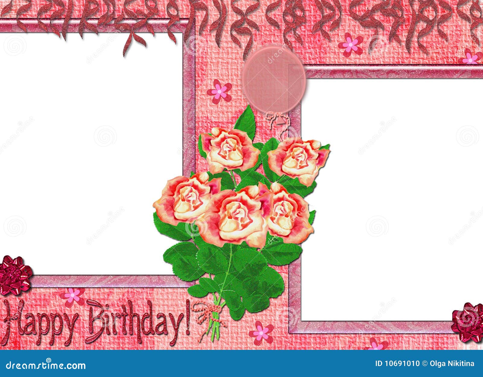 Frame on Birthday with Roses. Stock Illustration - Illustration of bows ...