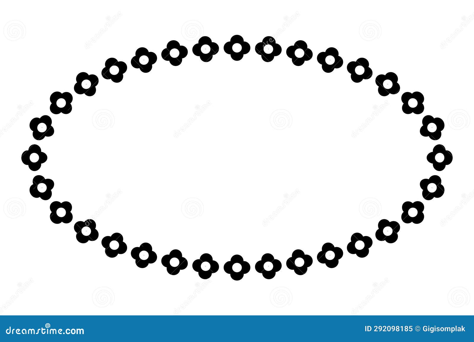 Frame Black Flower Oval, Simple Vector Isolated on White Stock ...