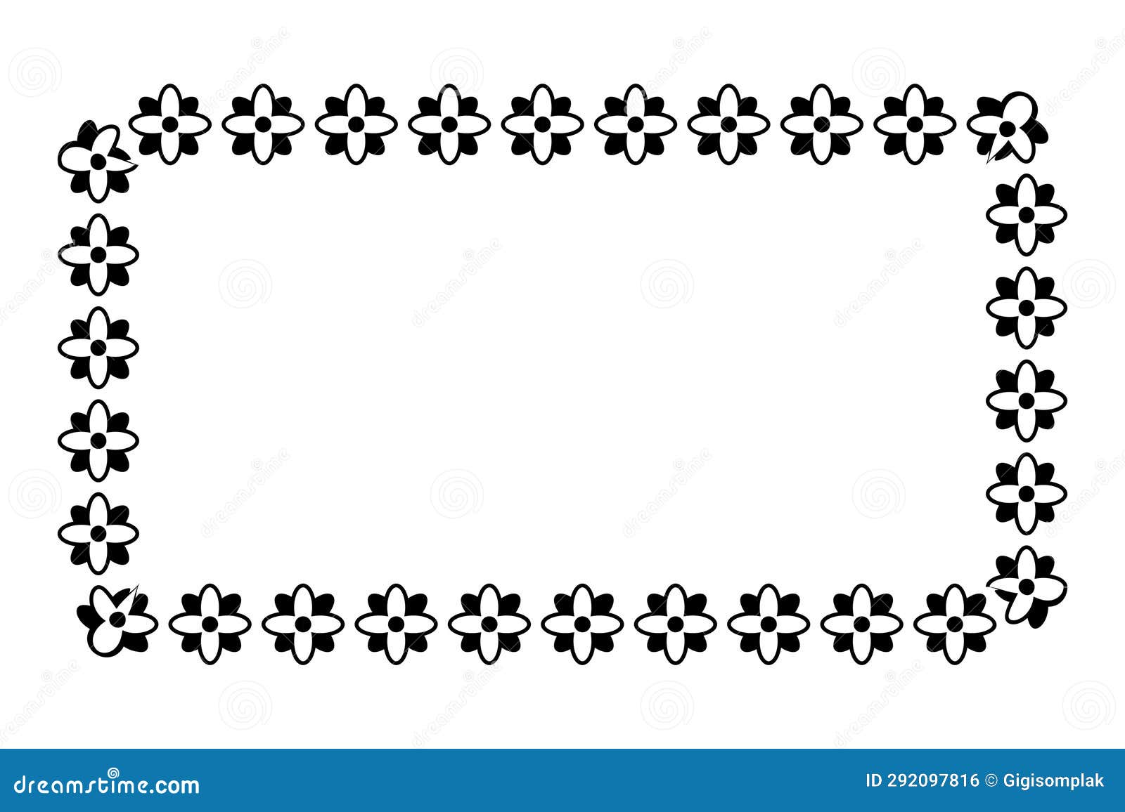 Frame Black Flower Rectangle, Simple Vector Isolated on White Stock ...