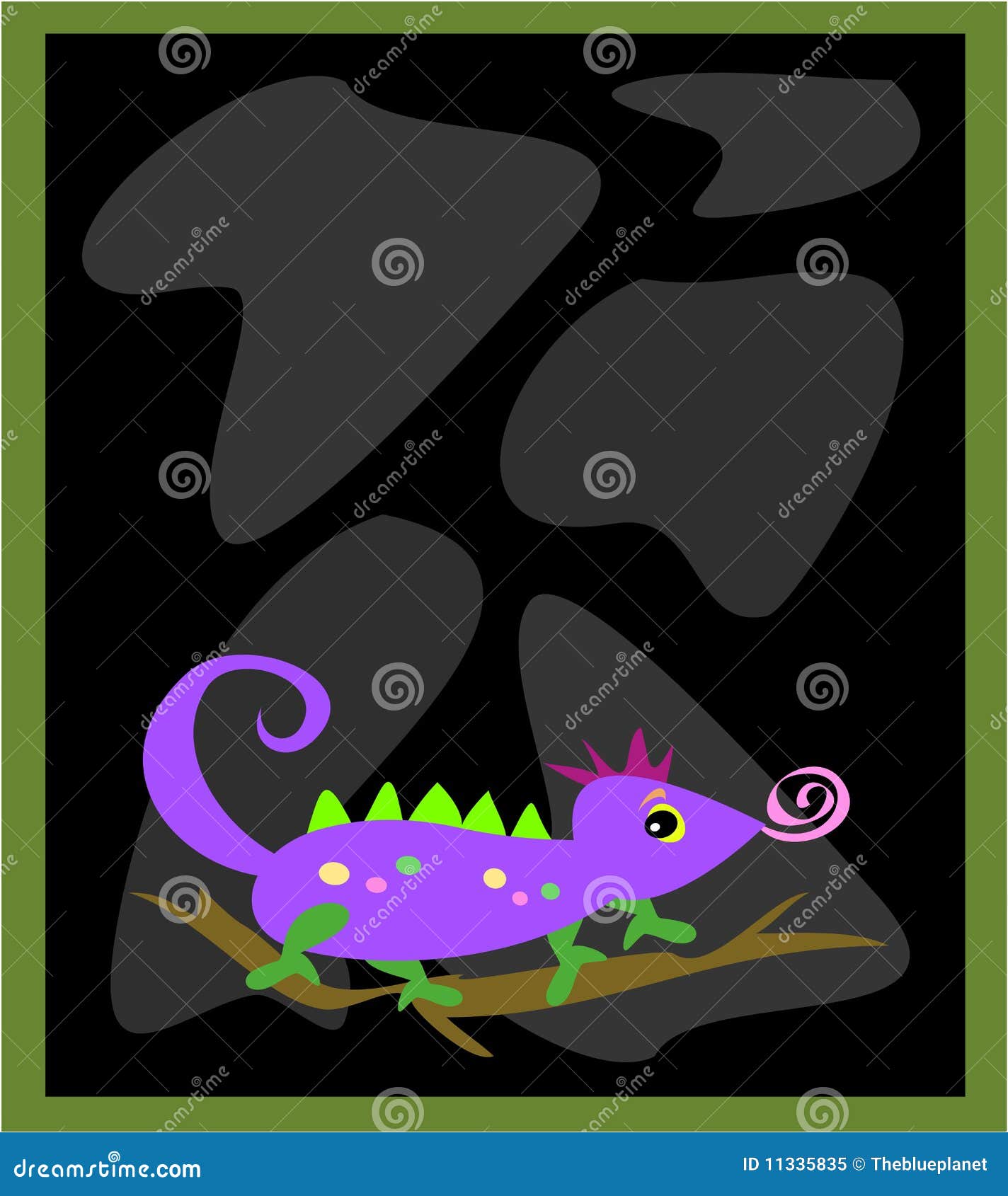Frame with Black Rocks and Chameleon Lizard Stock Vector - Illustration ...