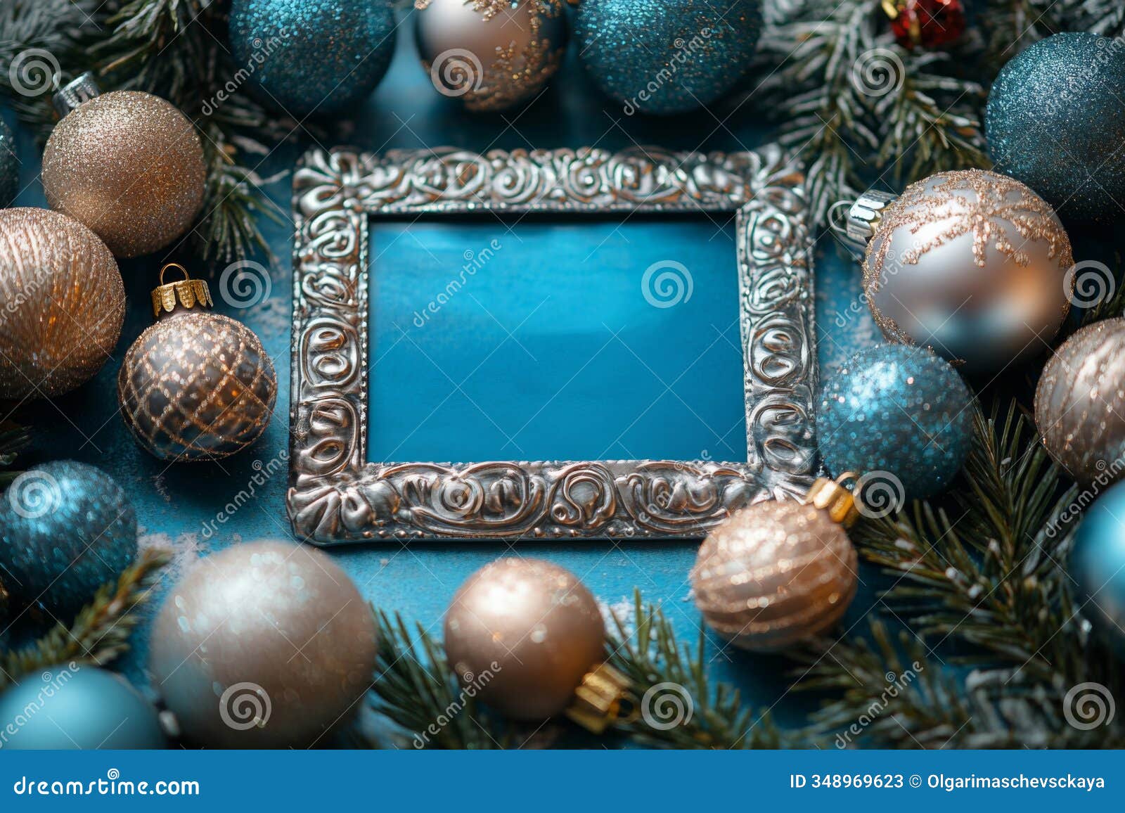 Frame with Blue Background and Silver Frame with Border Stock ...