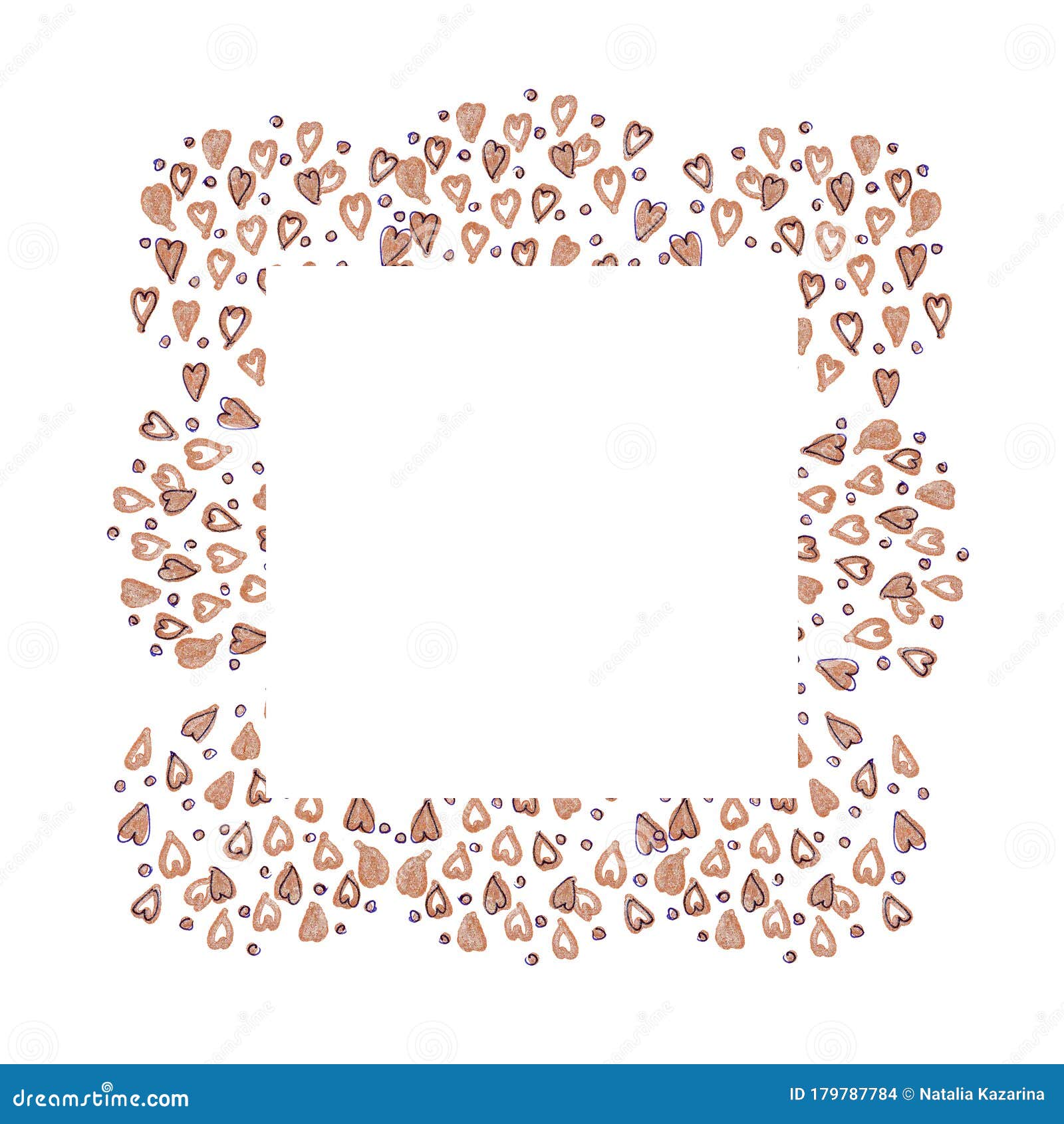 Frame of Blue and Brown Hearts on a White with Copy Space Stock ...