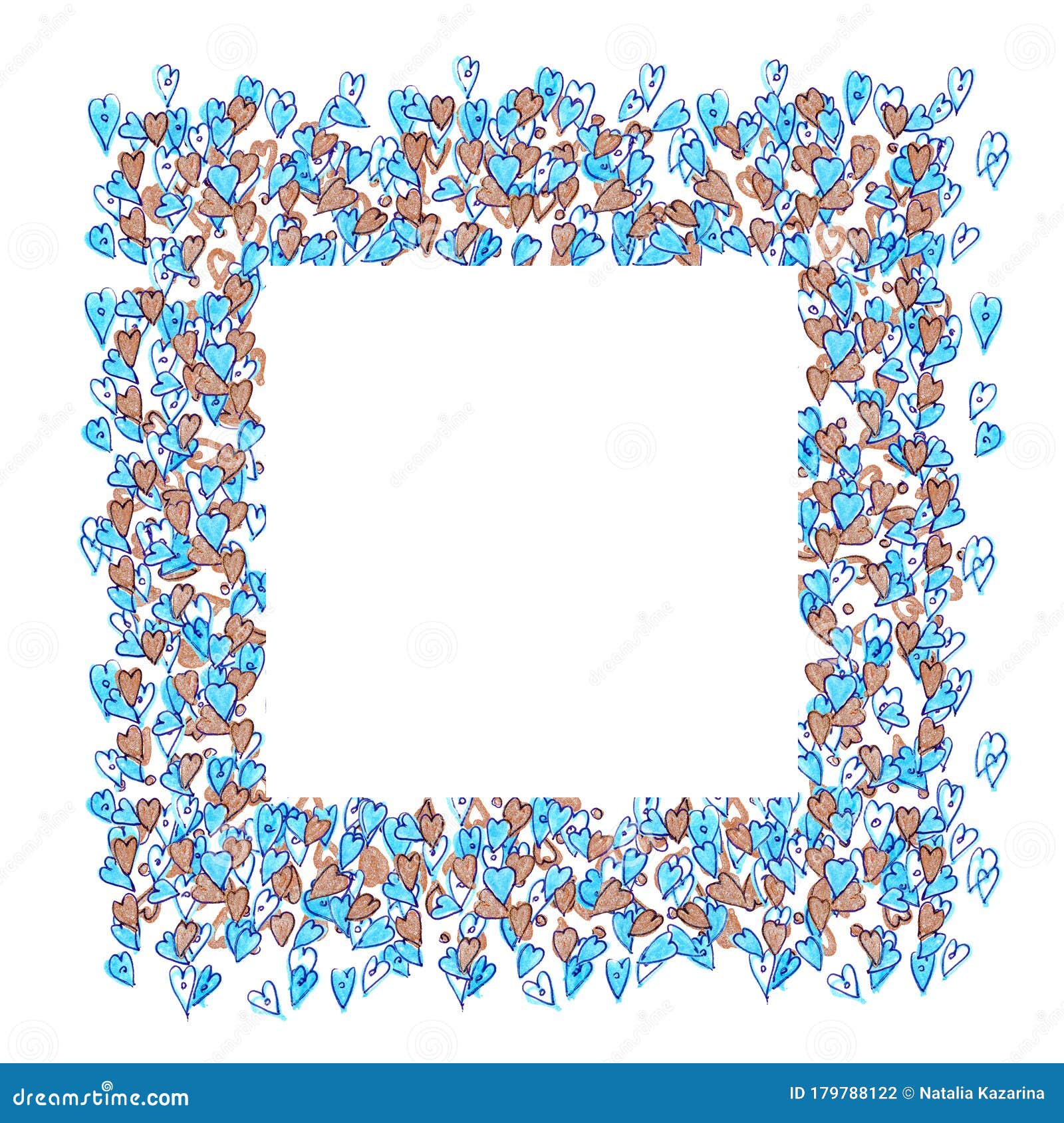 Frame of Blue and Brown Hearts on a White with Copy Space Stock ...