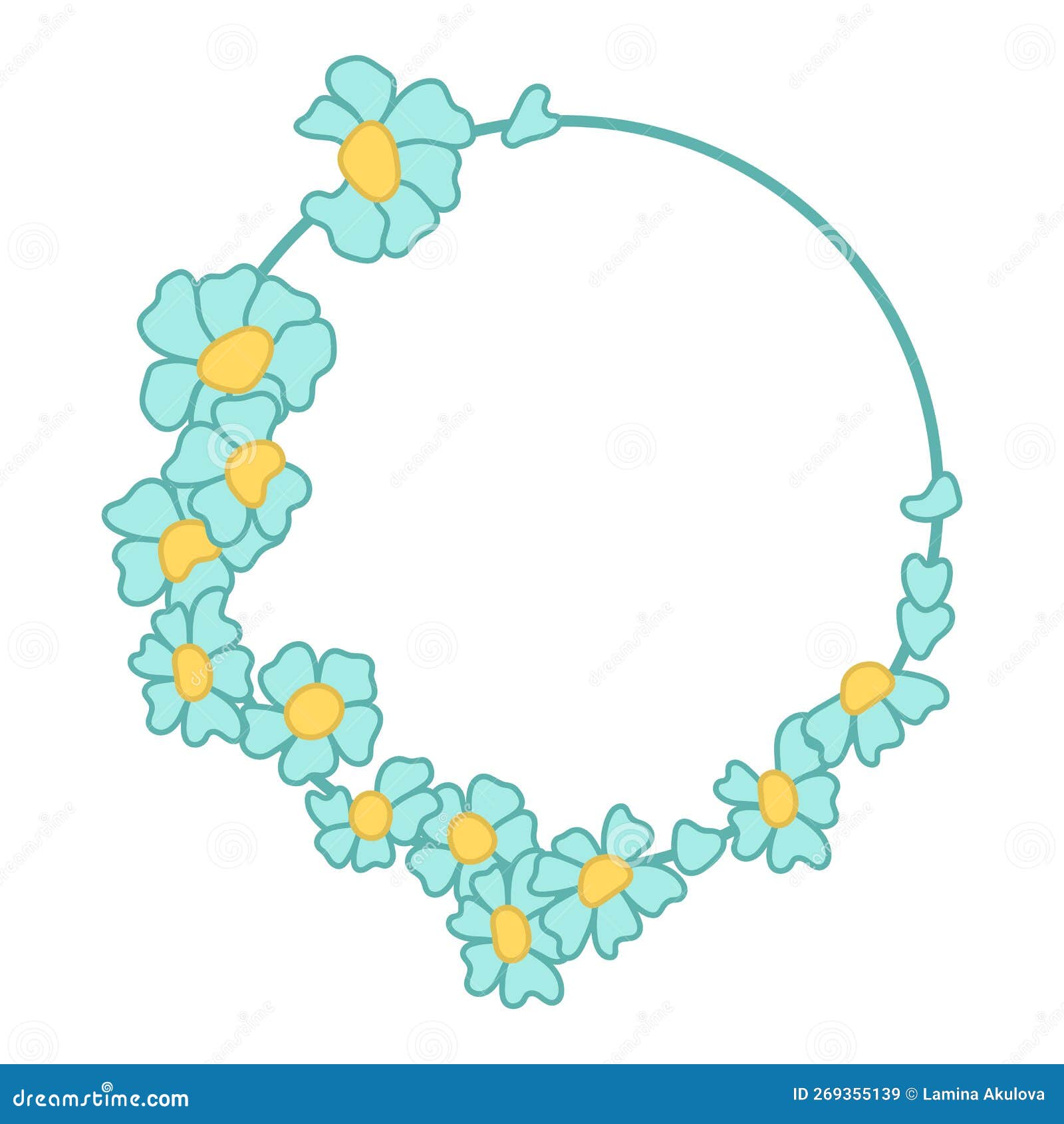 Frame of Blue Flowers in Circle Shape, Freehand Stock Vector ...