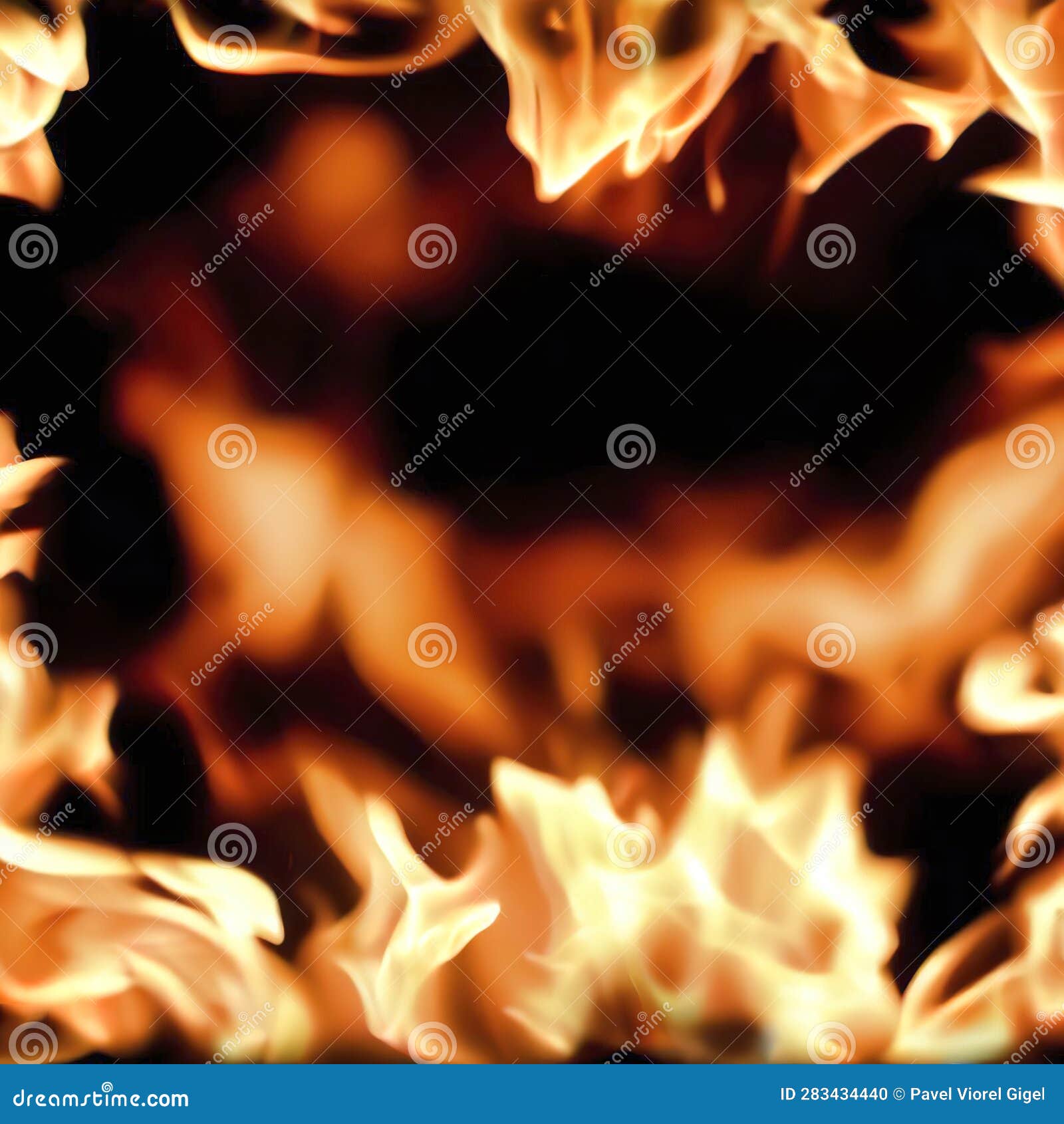Frame of Blurred Bright Burning Hot Fire Flames Against Black ...