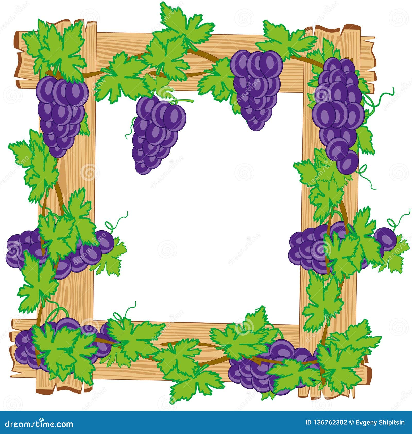 Frame from Boards Twining Grapevine on White Background Stock Vector ...