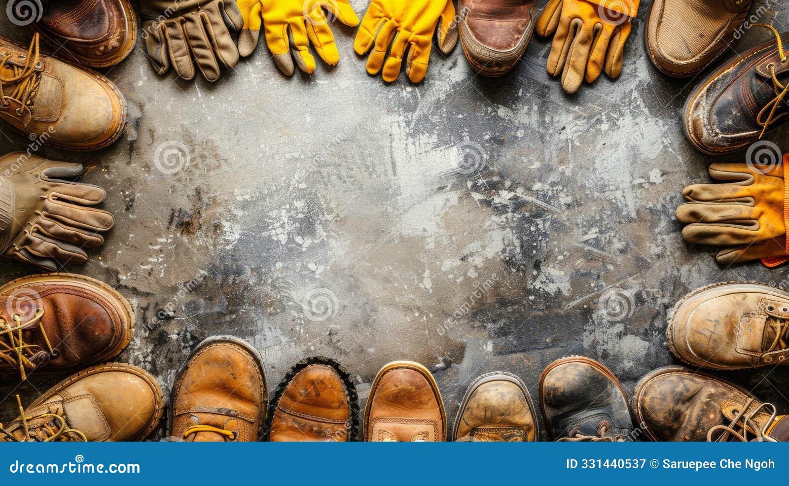 Labor Day Frame Border Background with Work Boots and Gloves on Rustic ...
