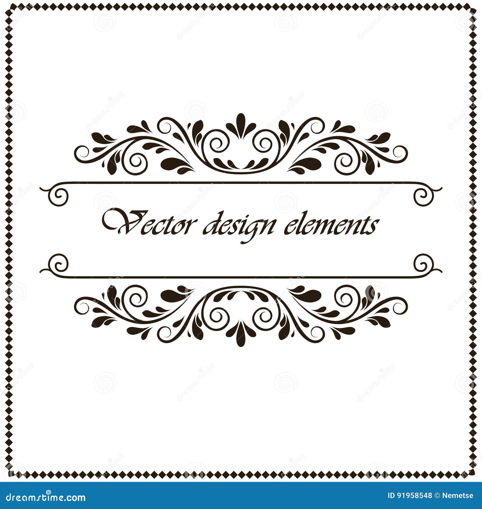 Frame Border with Black Curls on a White Stock Vector - Illustration of ...