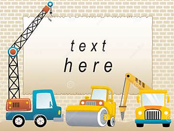 Frame Border with Construction Vehicles Cartoon on Bricks Background ...