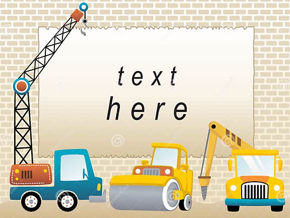 Frame Border with Construction Vehicles Cartoon on Bricks Background ...