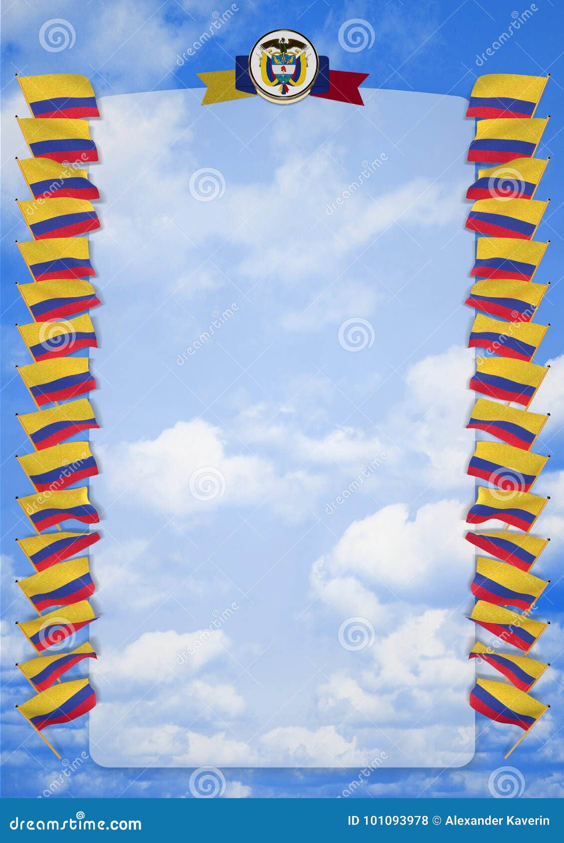 Frame and Border with Flag and Coat of Arms Colombia. 3d Illustration ...