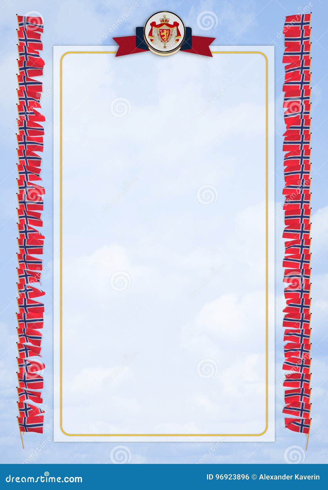 Frame and Border with Flag and Coat of Arms Norway. 3d Illustration ...