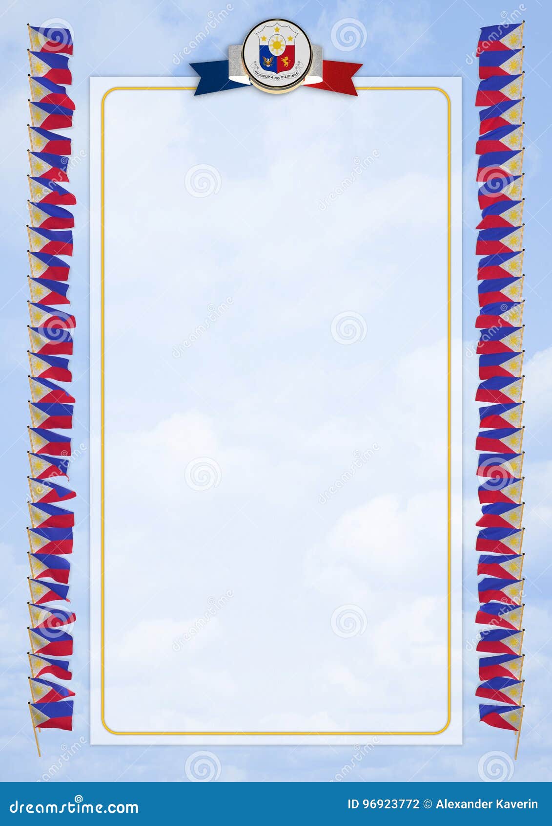 Frame and Border with Flag and Coat of Arms Philippines. 3d ...