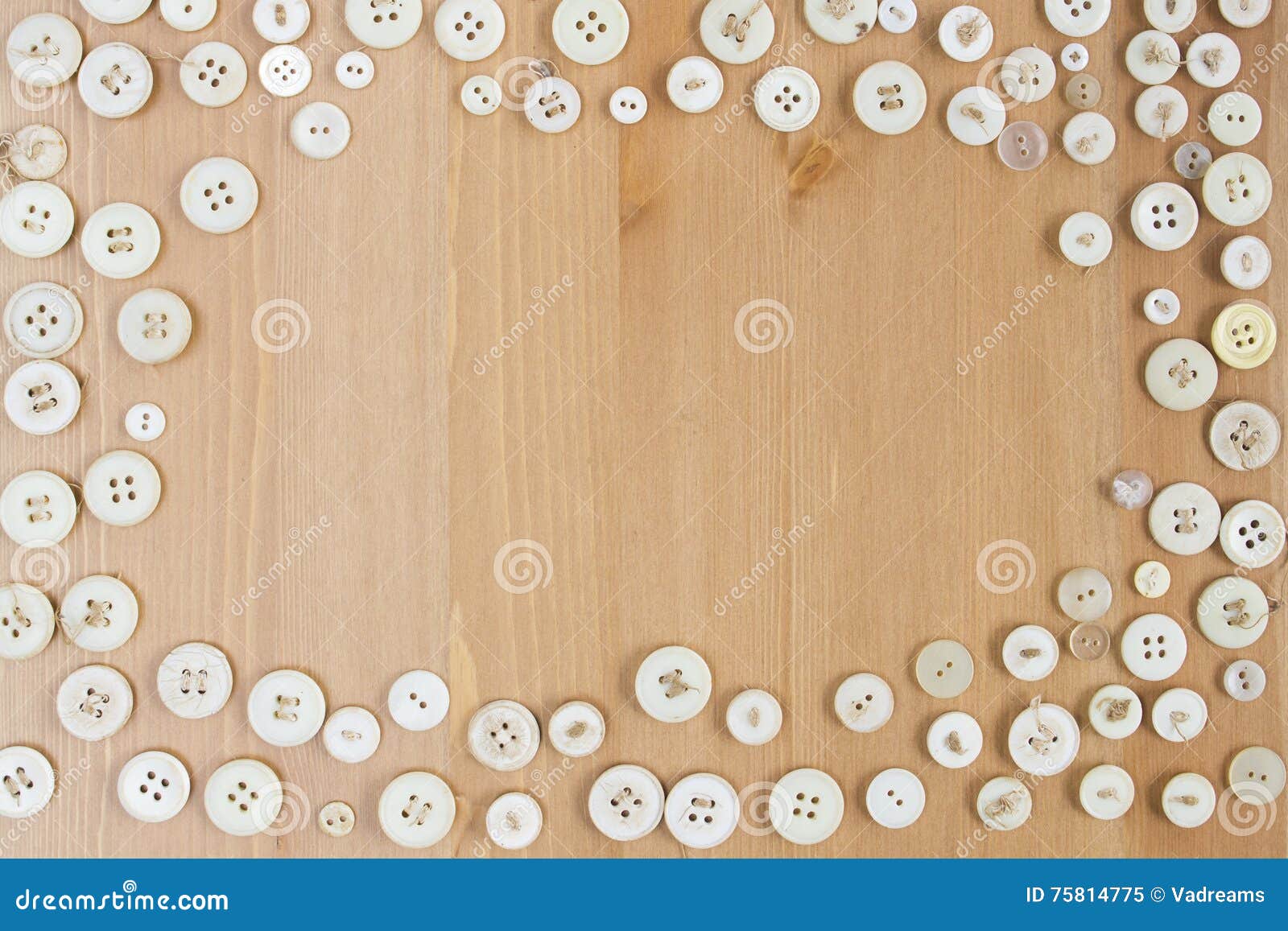 Frame Border Made of Vintage Buttons on Wooden Background. Stock Image ...