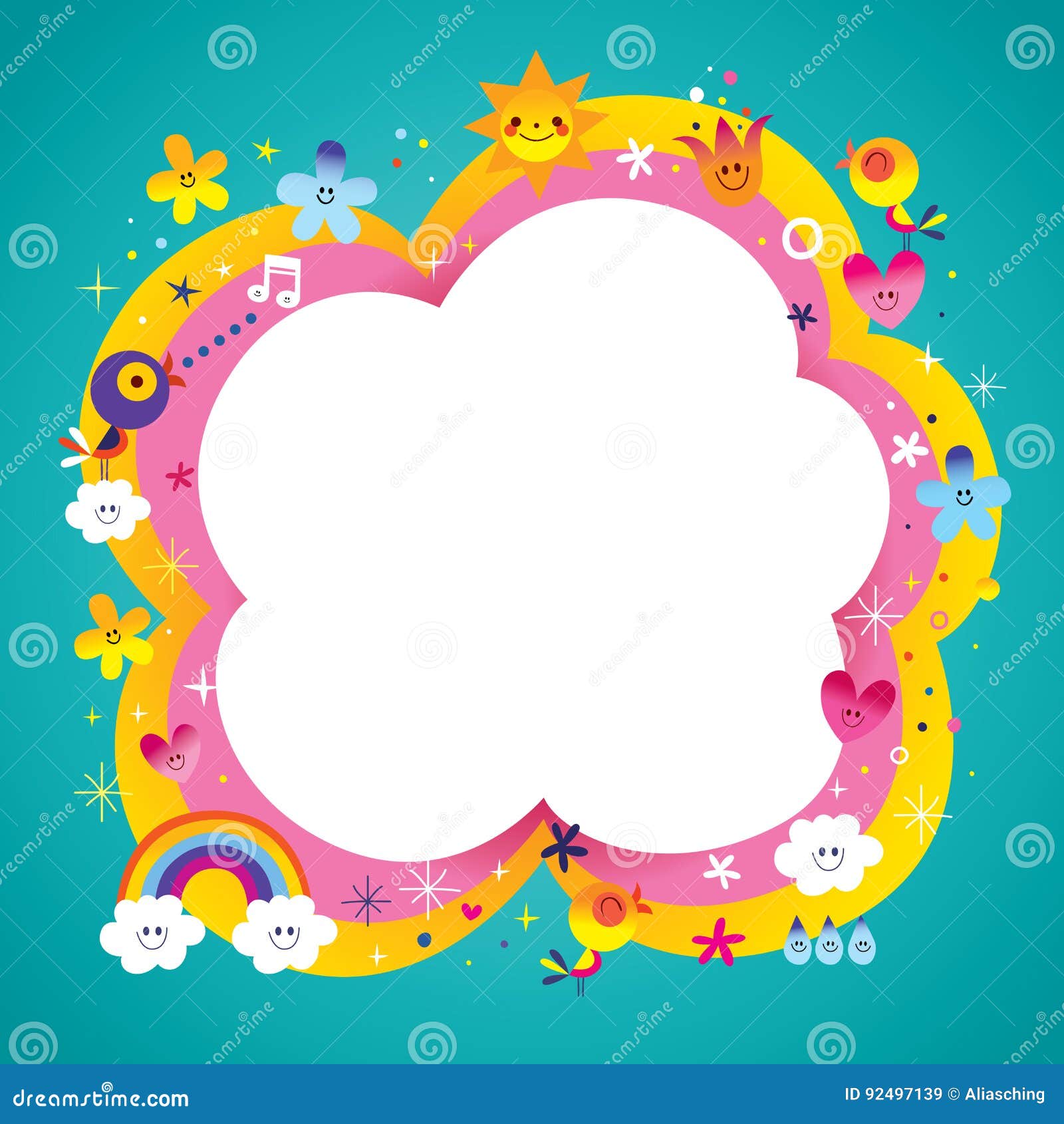 Frame Border with Nature Characters Design Elements Stock Vector ...