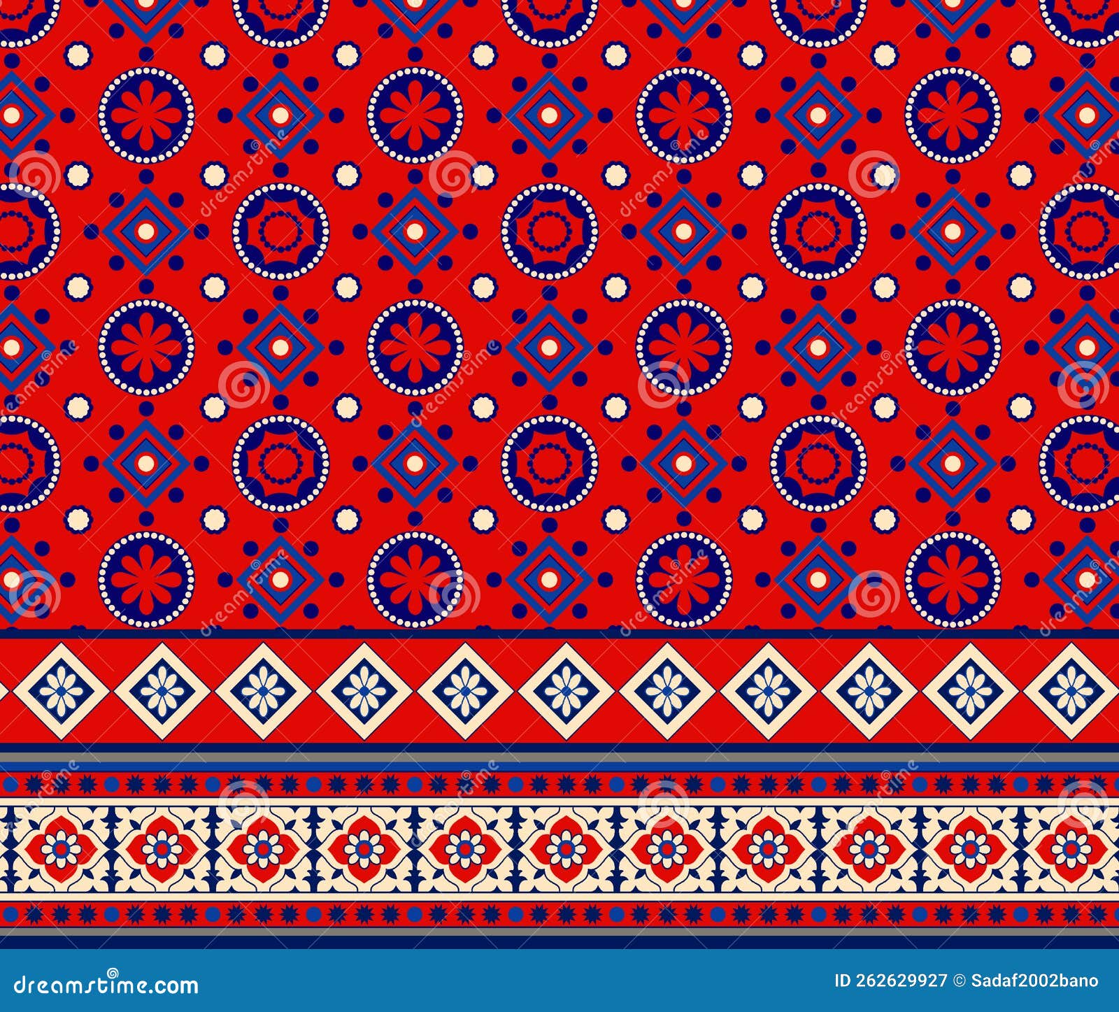 Frame Border with Red Background in Sindhi Ajrak Style, Vector ...