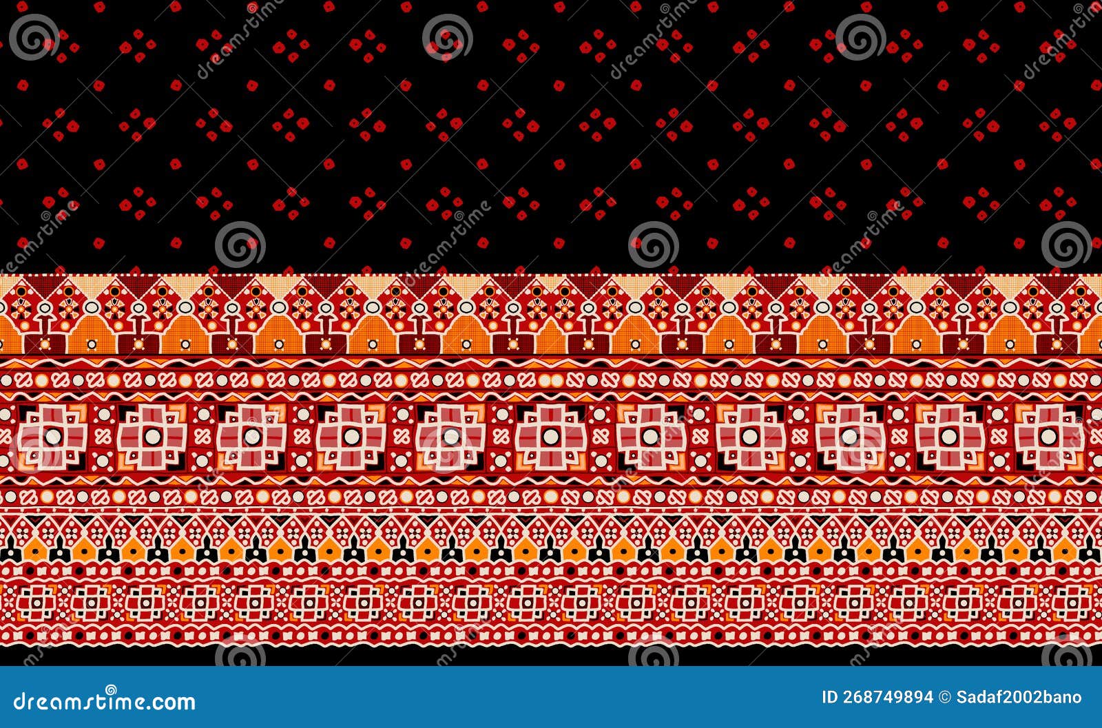 Frame Border with Red Background in Sindhi Ajrak Style, Vector ...