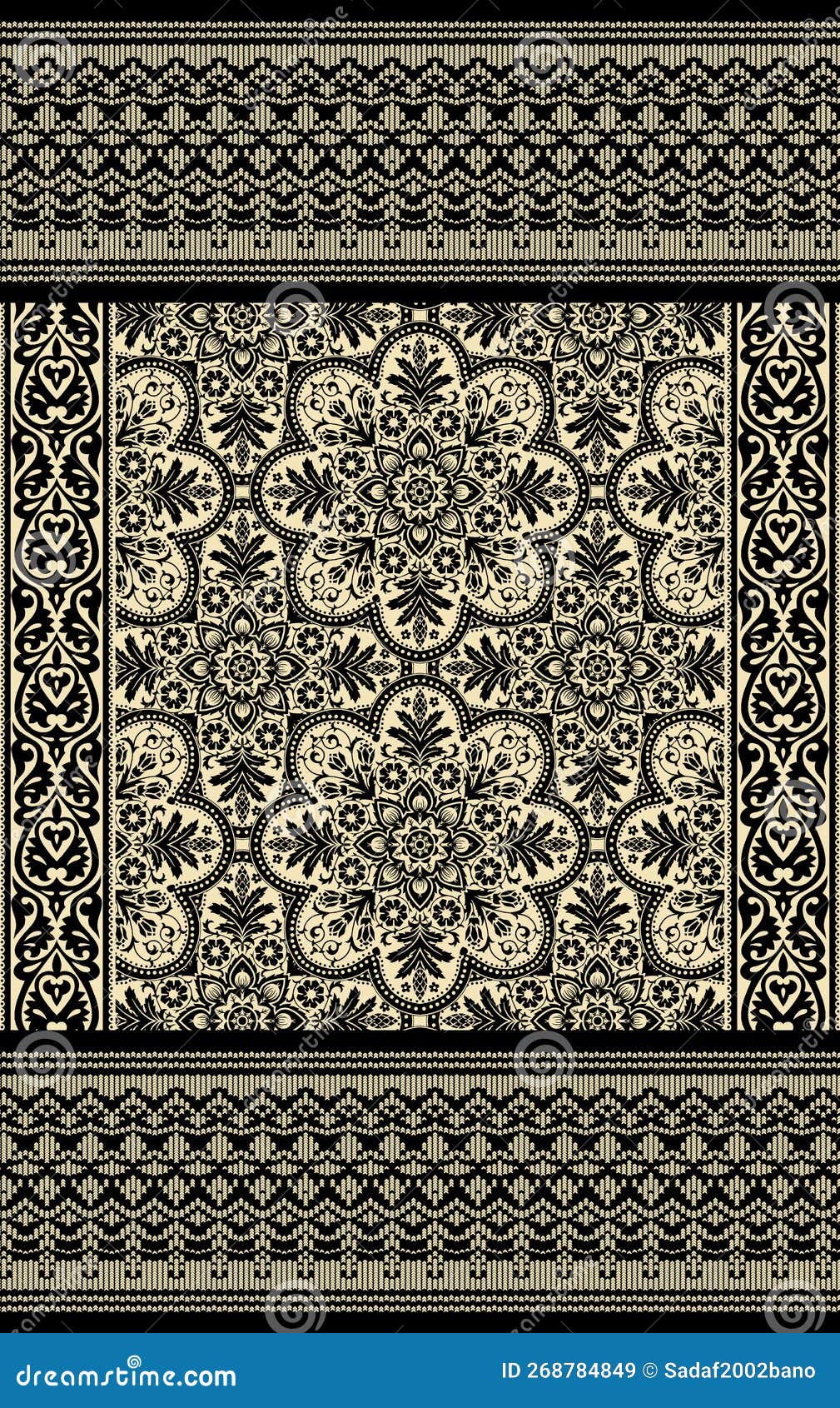 Frame Border with Red Background in Sindhi Ajrak Style, Vector ...