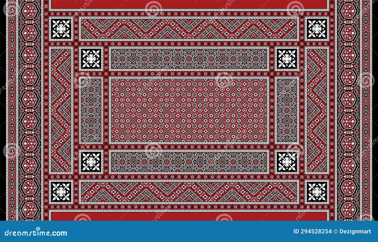 Frame Border with Red Background in Sindhi Ajrak Style Stock Vector ...