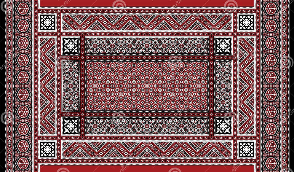 Frame Border with Red Background in Sindhi Ajrak Style Stock Vector ...