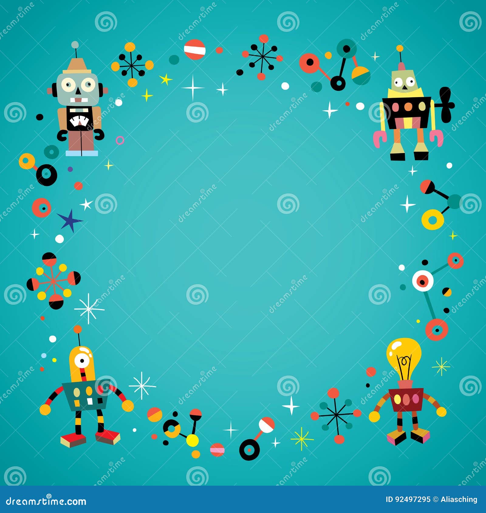 Frame Border With Retro Robots Cartoon Vector | CartoonDealer.com #92497295