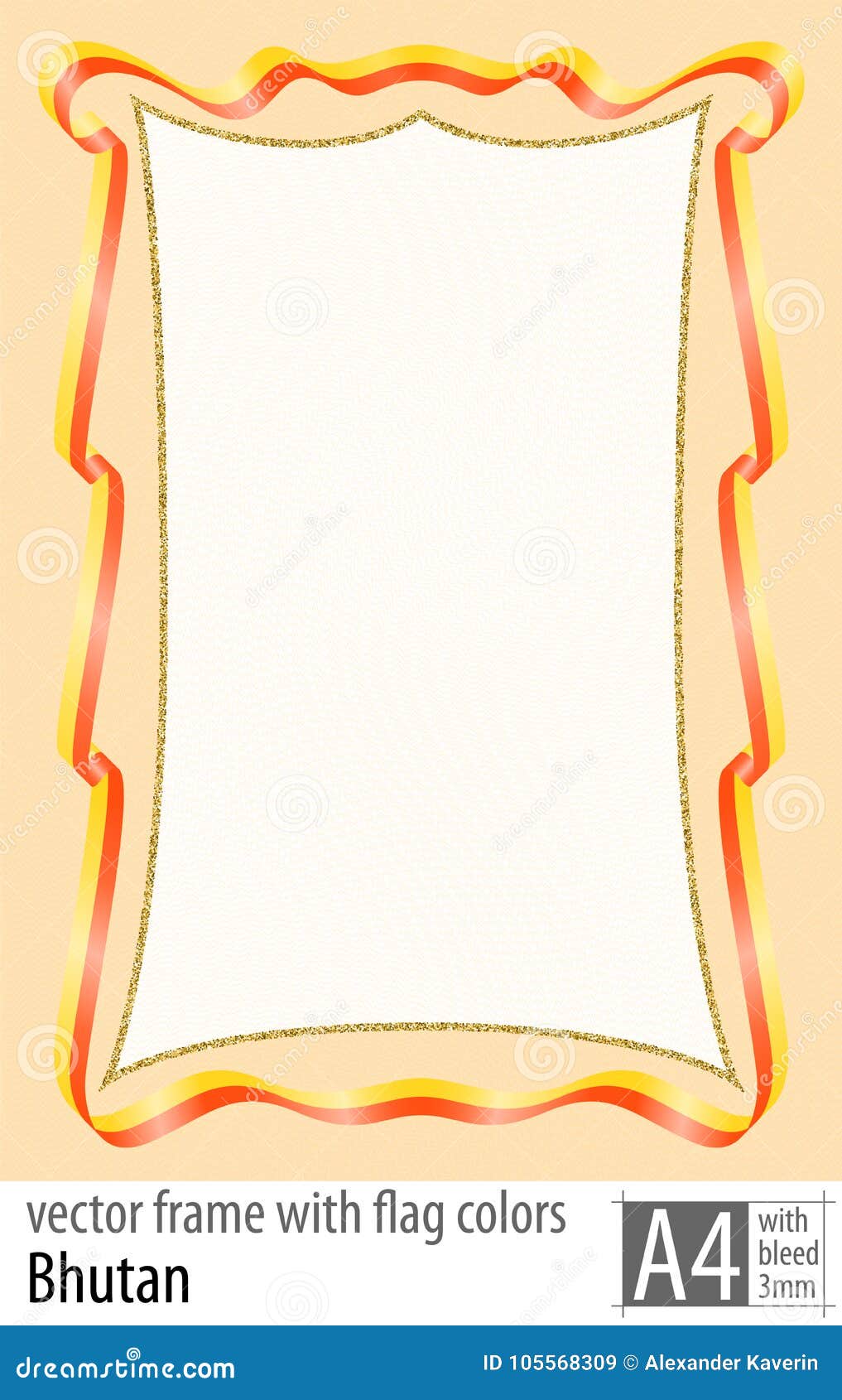 Frame and Border of Ribbon with the Colors of the Bhutan Flag, with ...