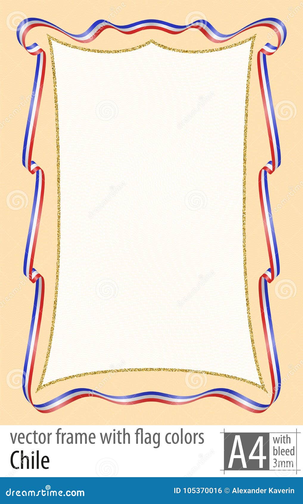 Frame and Border of Ribbon with the Colors of the Chile Flag, with ...