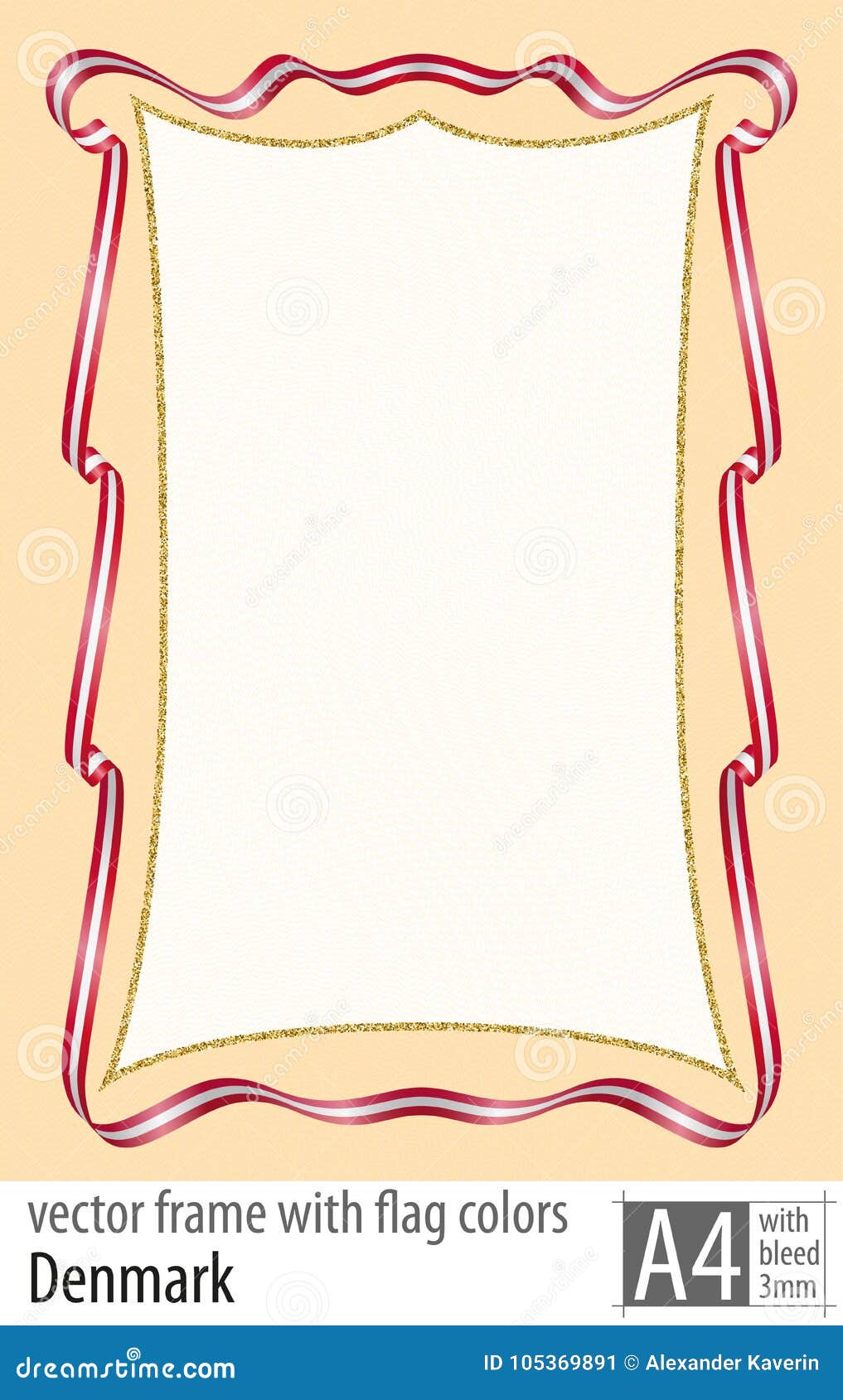 Frame and Border of Ribbon with the Colors of the Denmark Flag, with ...
