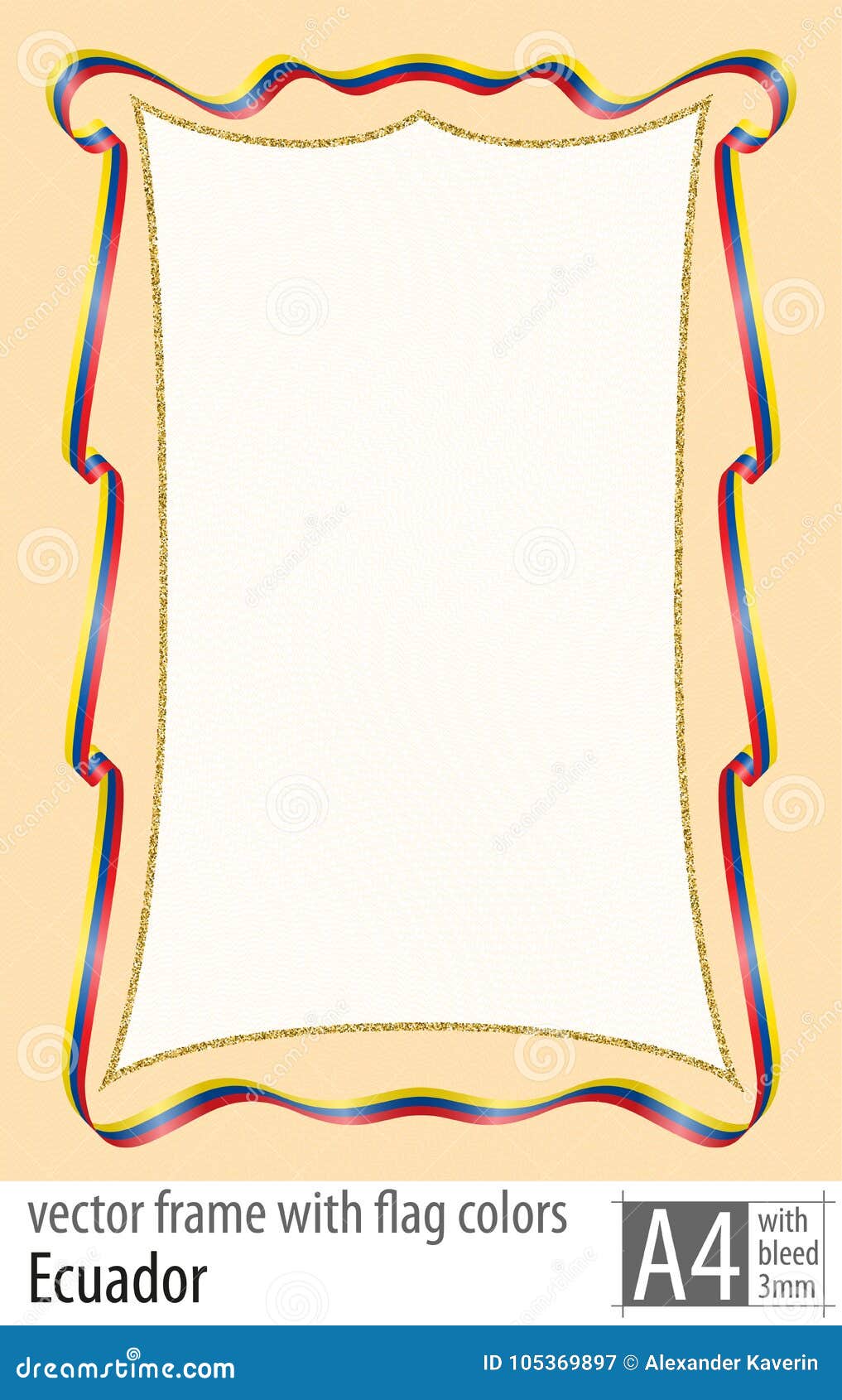 Frame and Border of Ribbon with the Colors of the Ecuador Flag, with ...