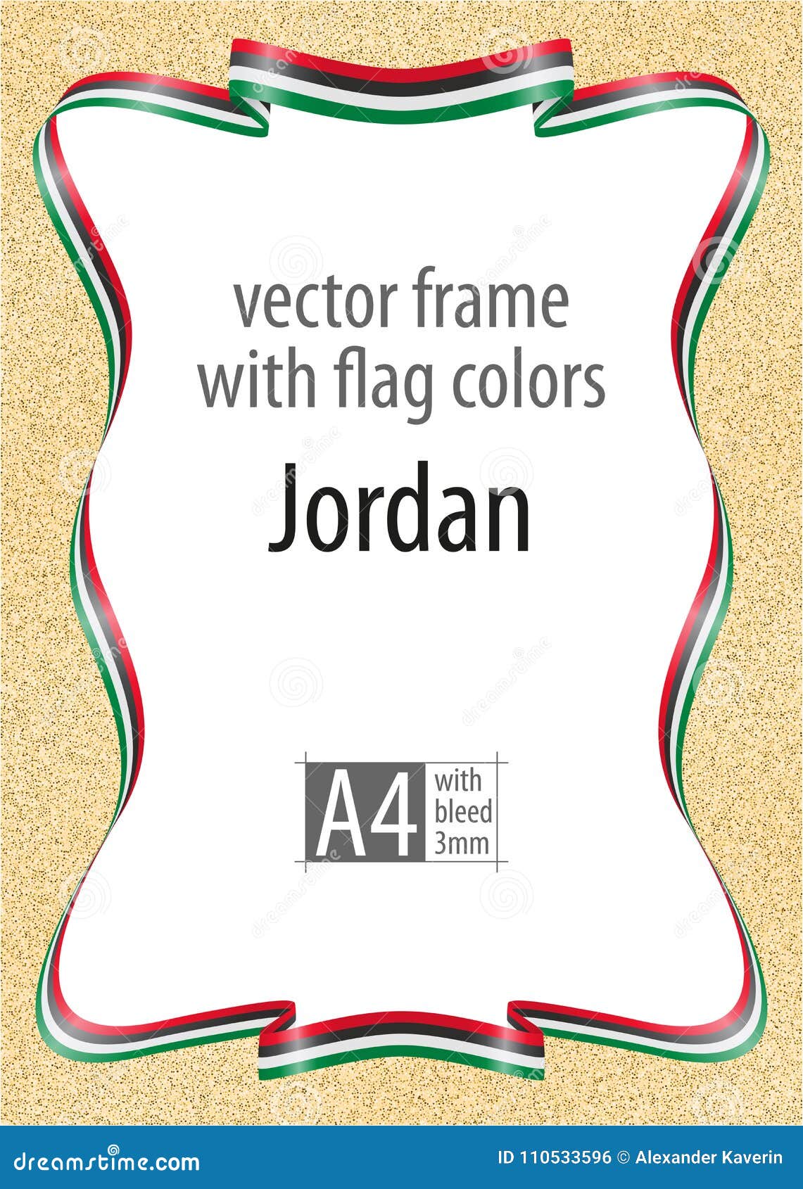 Frame and Border of Ribbon with the Colors of the Jordan Flag, Template ...