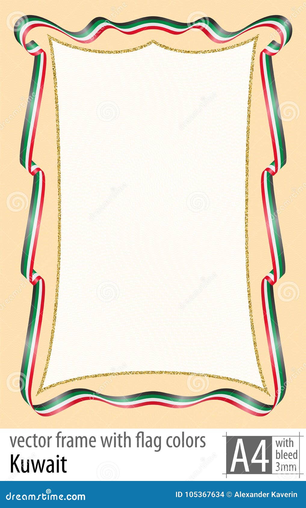 Frame and Border of Ribbon with the Colors of the Kuwait Flag, with ...