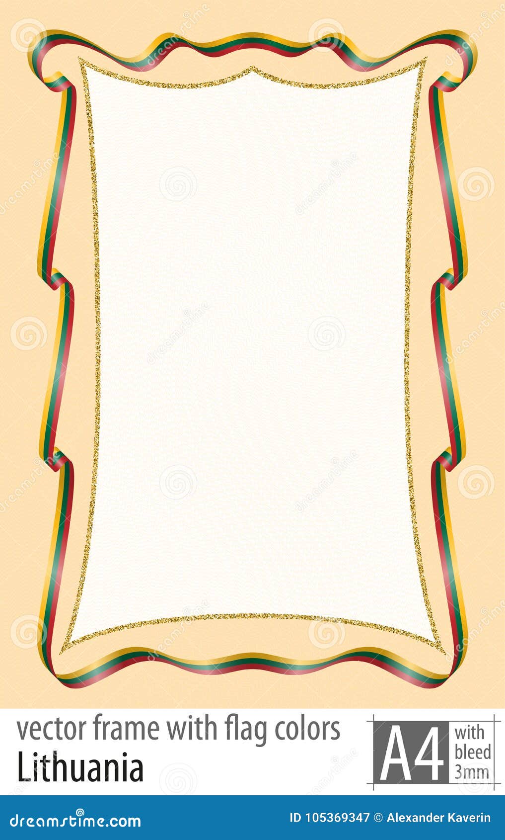 Frame and Border of Ribbon with the Colors of the Lithuania Flag, with ...