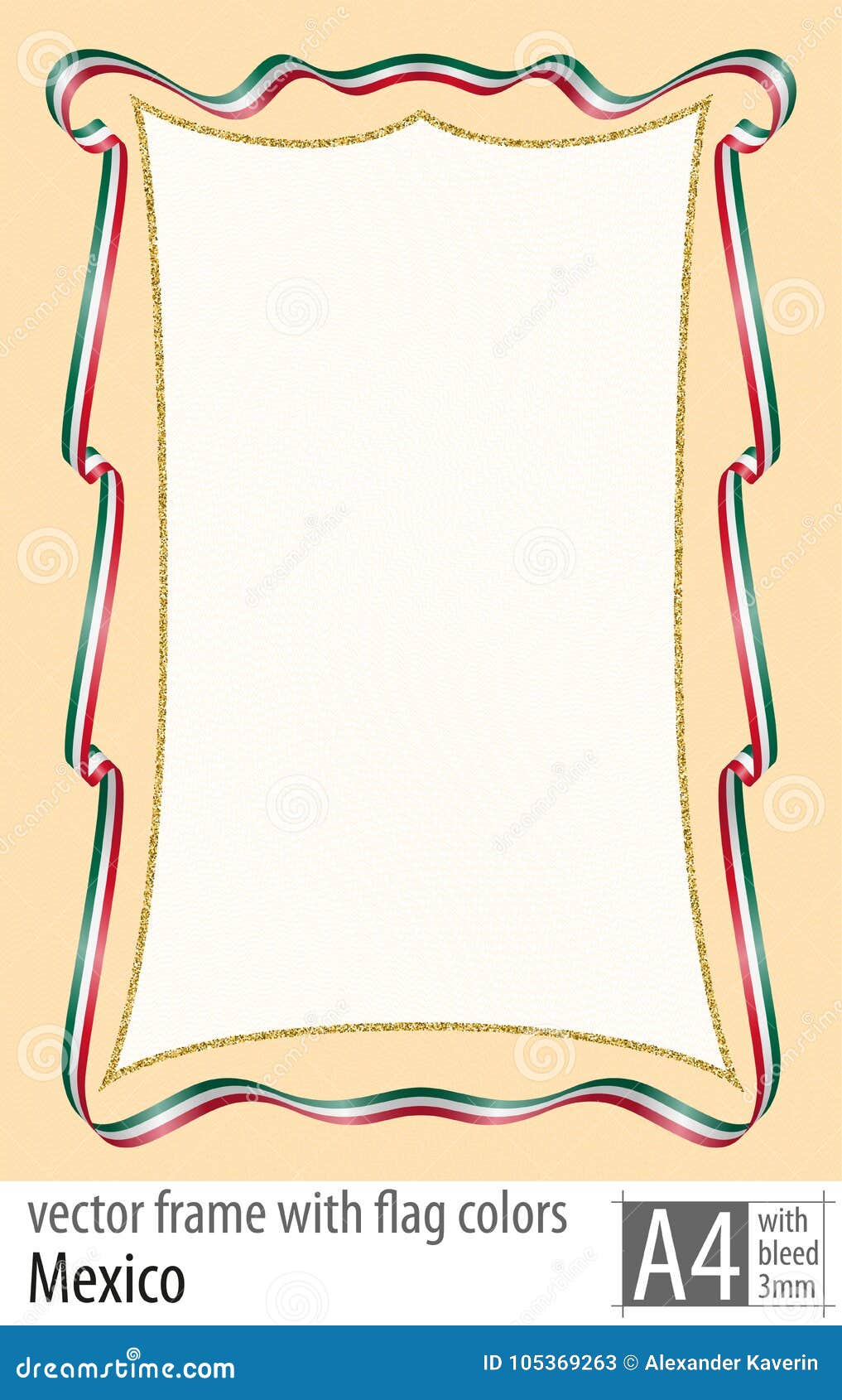 Frame and Border of Ribbon with the Colors of the Mexico Flag, with ...