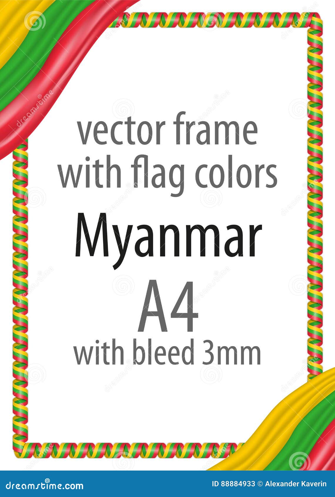 Frame and Border of Ribbon with the Colors of the Myanmar Flag Stock ...