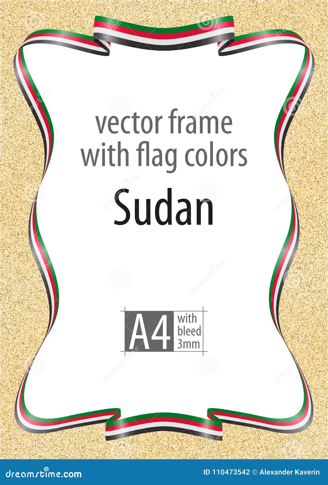 Frame and Border of Ribbon with the Colors of the Sudan Flag, Template ...