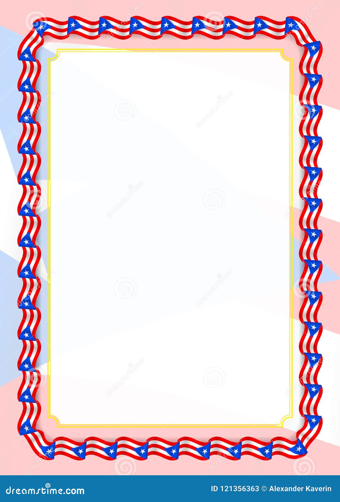 Frame and Border of Ribbon with Puerto Rico Flag, Template Elements for ...