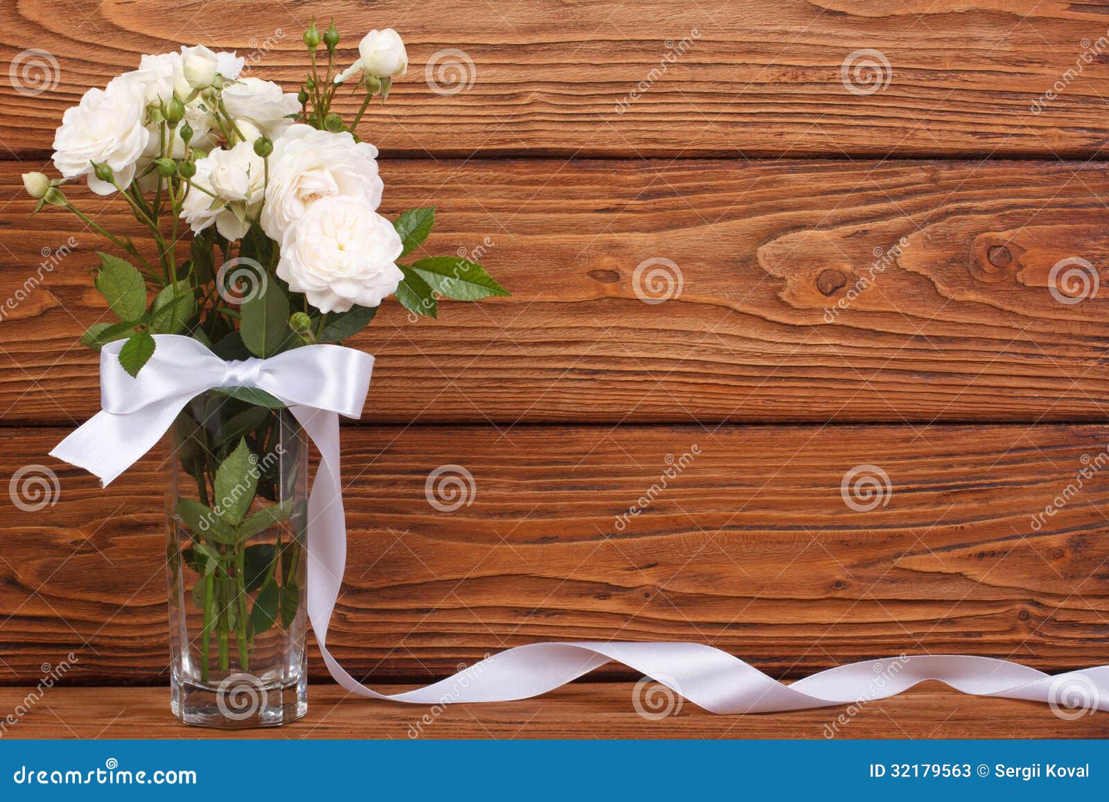Frame of the Bouquet of White Roses and a Ribbon Stock Image - Image of ...
