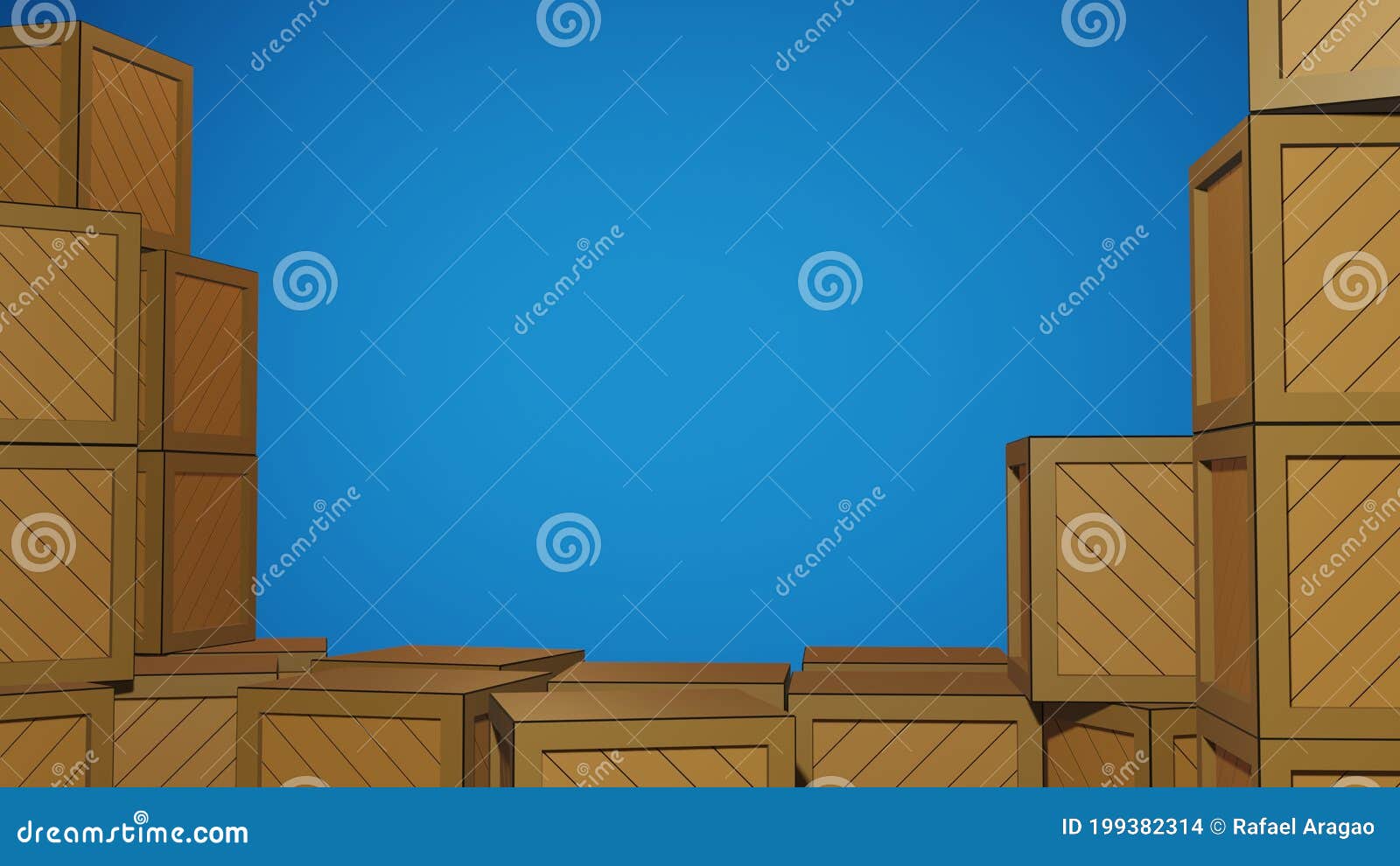 Frame of Boxes with Blue Background, Wooden Box. Slide Presentation ...