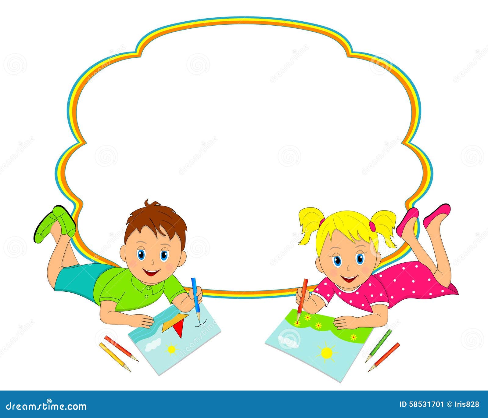 Frame with Boy and Girl Drawing Stock Vector - Illustration of school ...