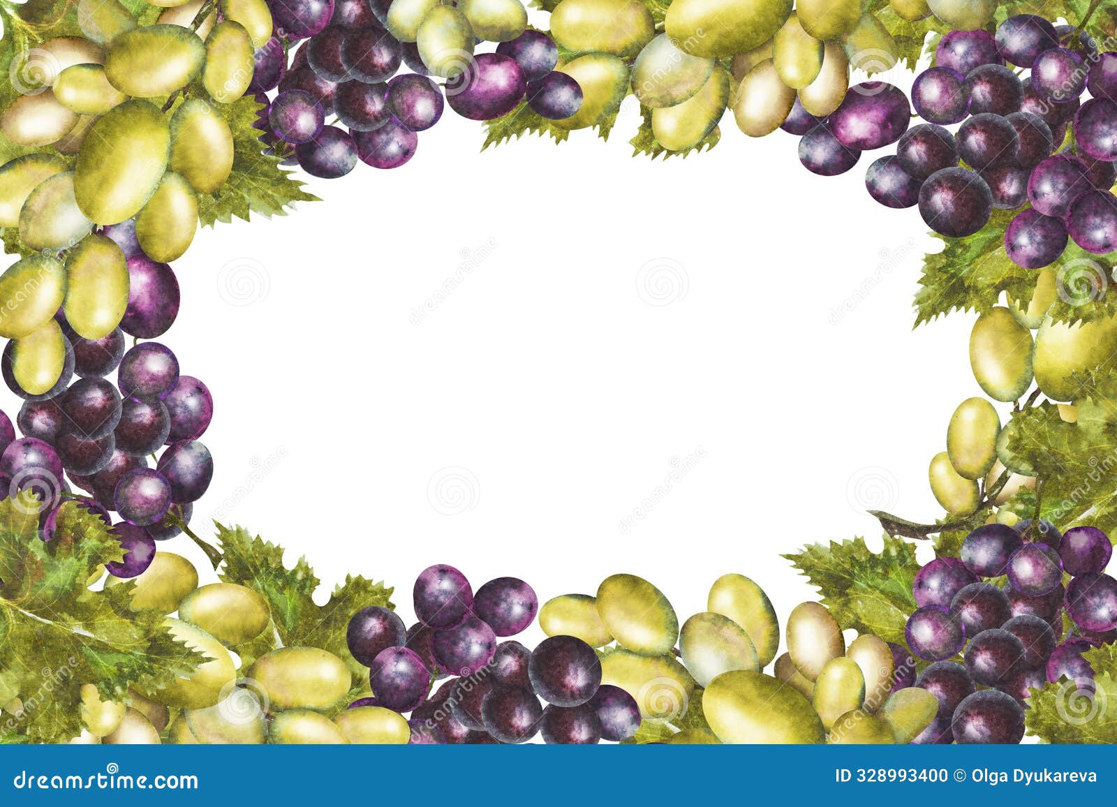 Frame of Branches, Bunches of Grape Vine. Watercolor Illustration Frame ...