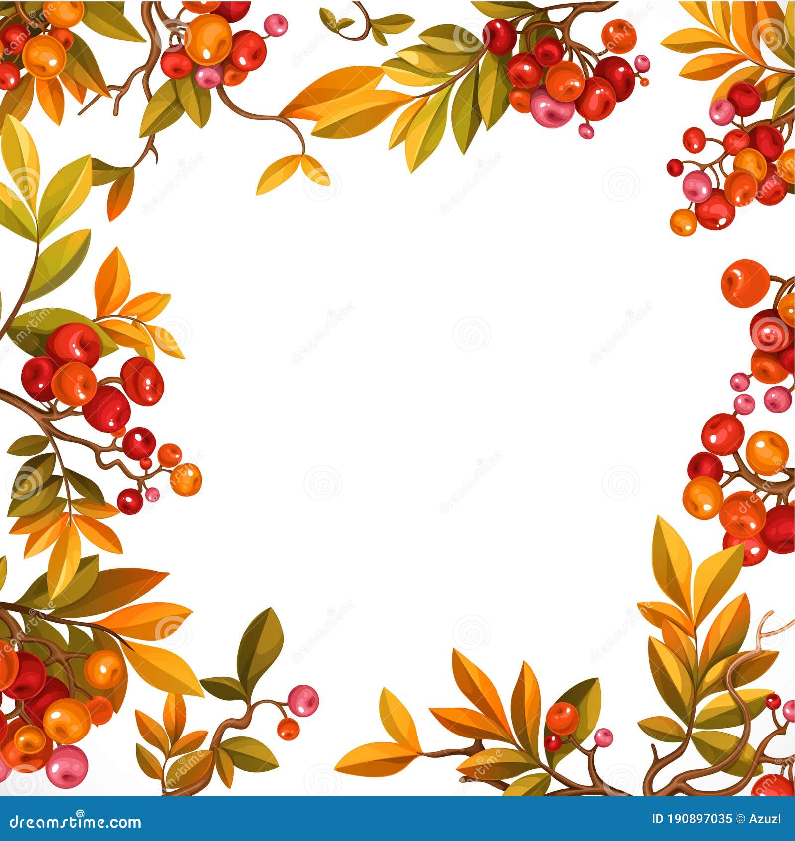 Frame from Branches with Leaves and Red Berries Stock Vector ...