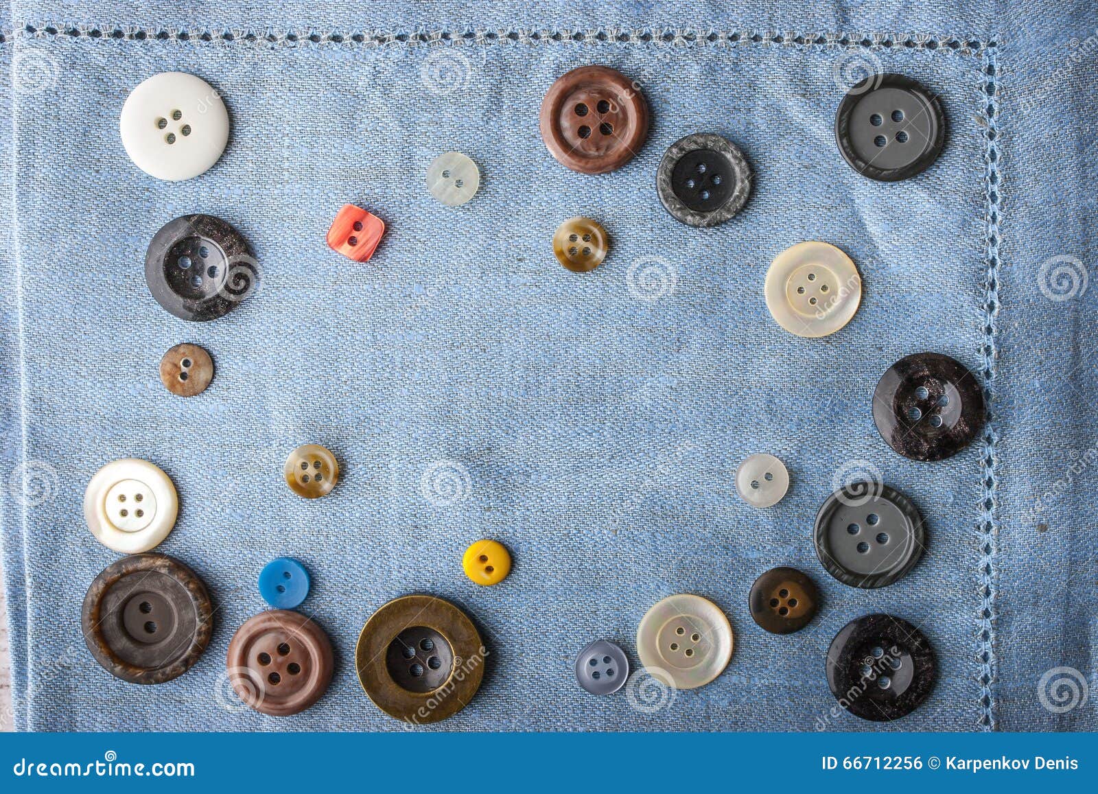 Frame of the Buttons on the Blue Cloth Stock Photo - Image of plastic ...