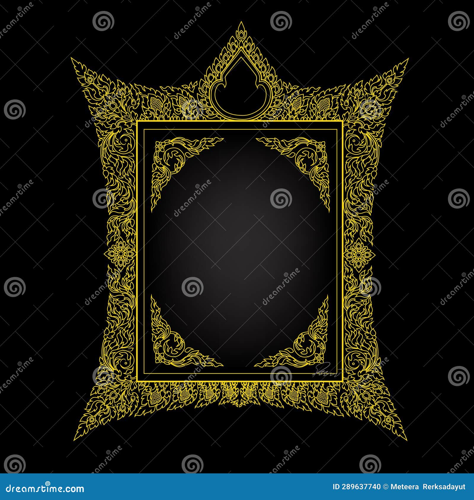 Traditional Golden Thai Mirror on a Black Background Stock Illustration ...