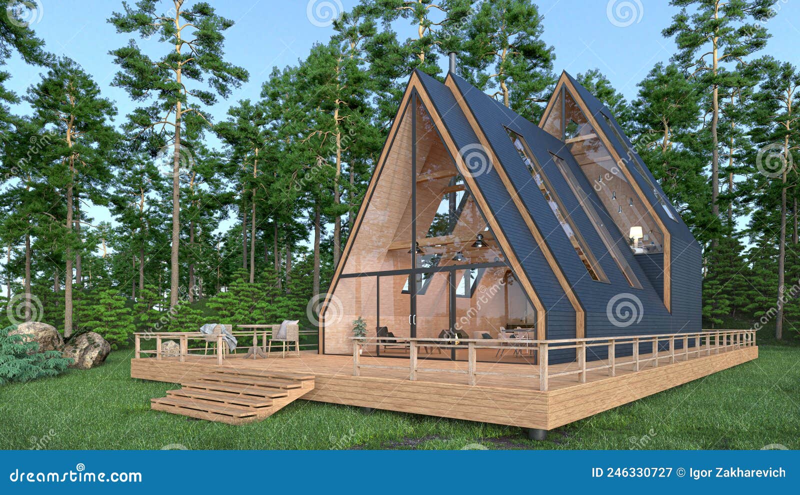 Frame Cabin Exterior in the Forest. Stock Illustration - Illustration ...