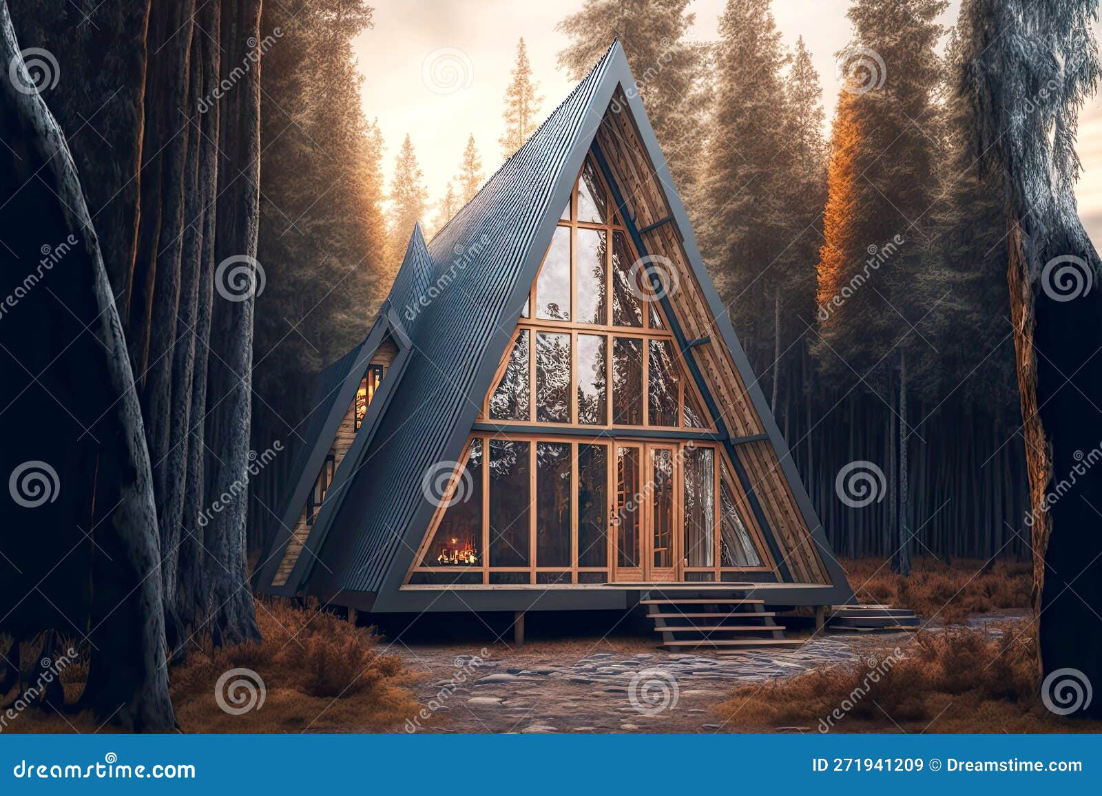 A-frame Cabin Made of Light Wood with Unfinished Architectural Elements ...